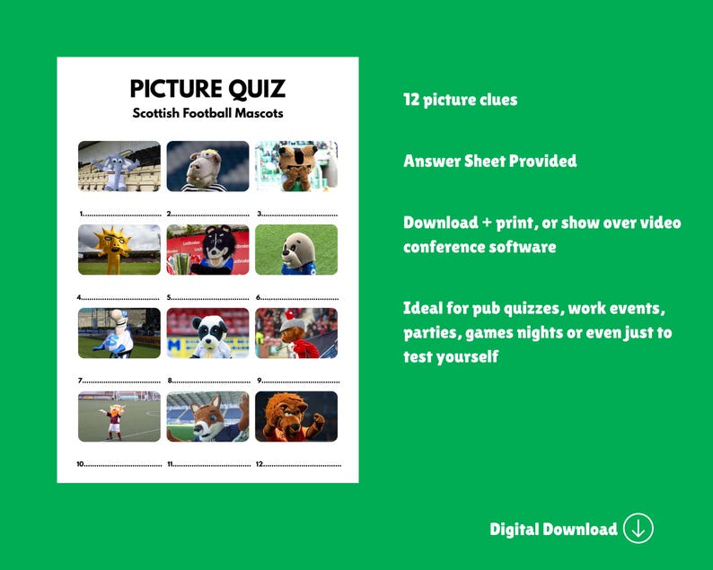 Printable Picture Quiz Scottish Football Mascots | Test Your Sports ...