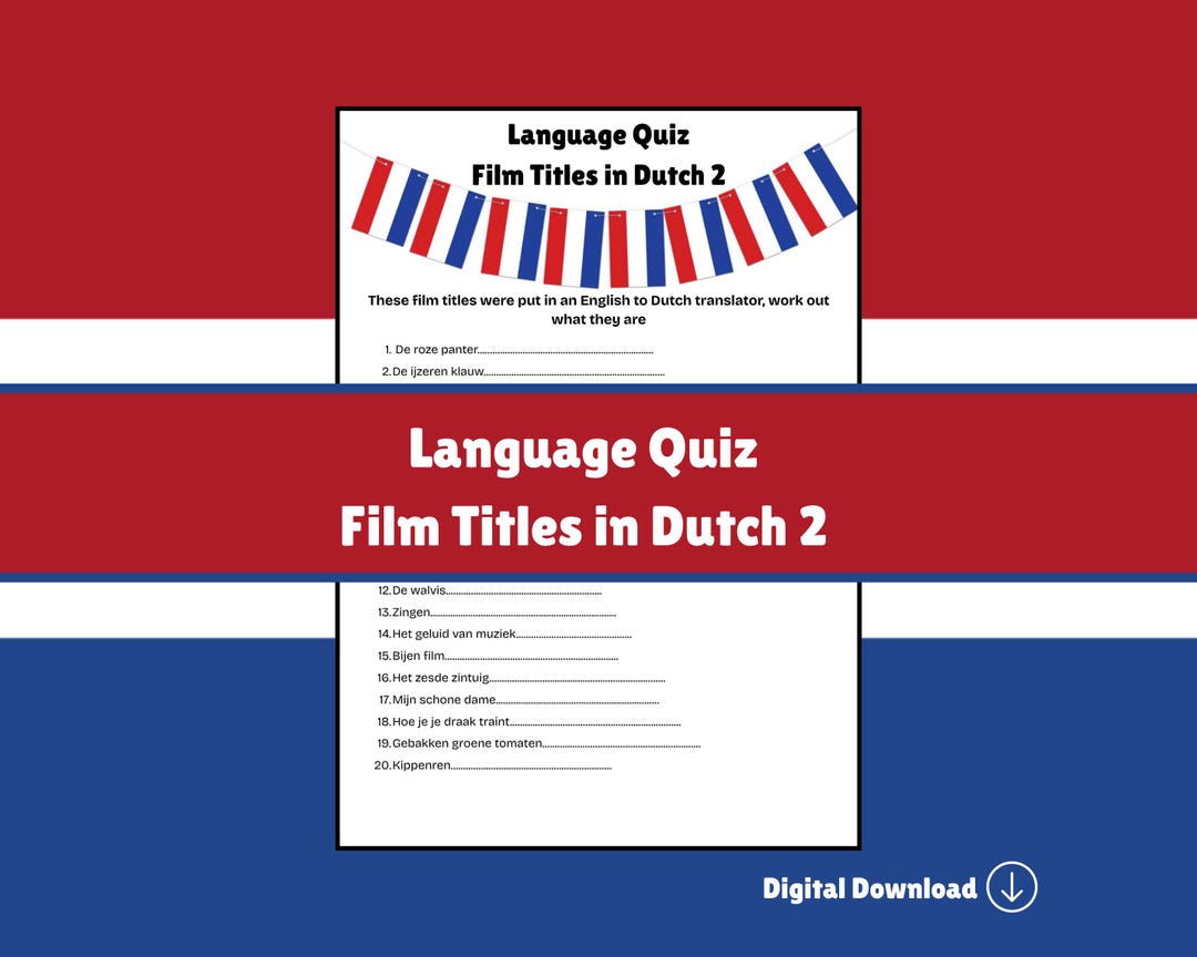 Dutch Film Titles Quiz 2: Printable Language Trivia Game (digital ...