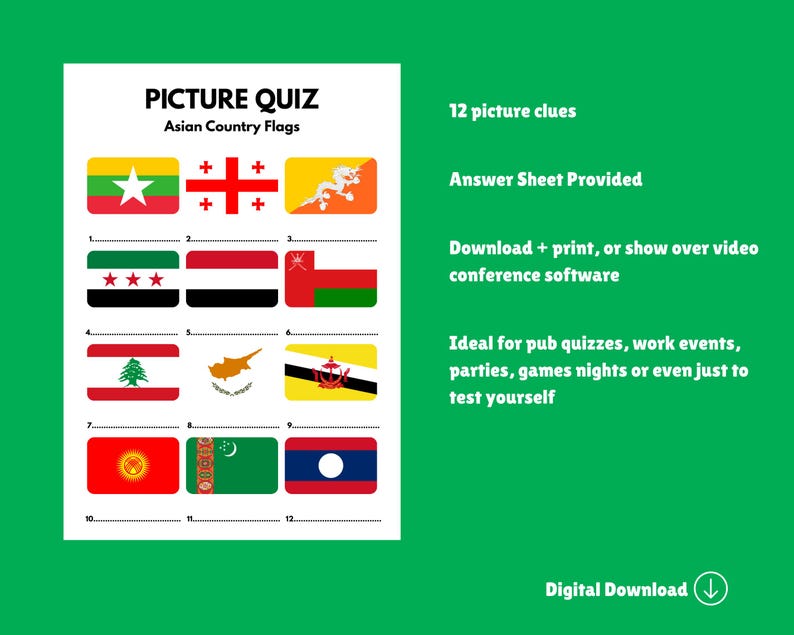 Printable Picture Quiz Asian Country Flags | Test Your Geography ...
