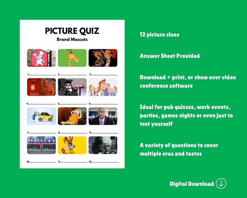 Printable Picture Quiz Brand Mascots | Test Your Advert Knowledge | Pub ...