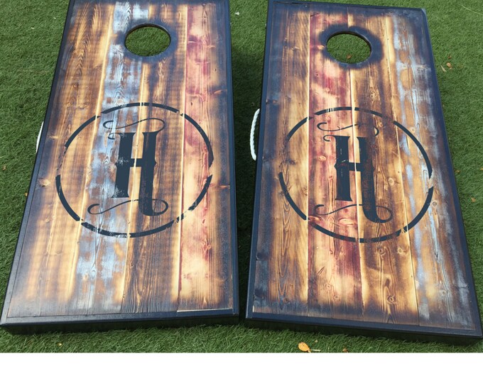 Solid Wood Cornhole Boards 2x4 Rustic Monogram - Etsy
