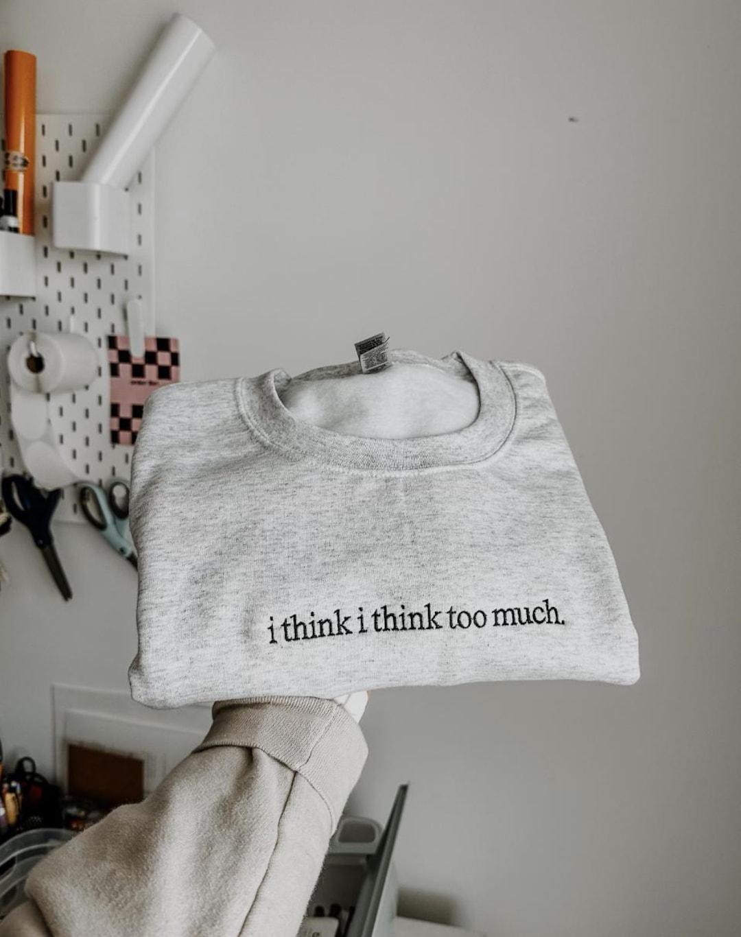 I Think I Think Too Much Embroidered Crewneck - Etsy