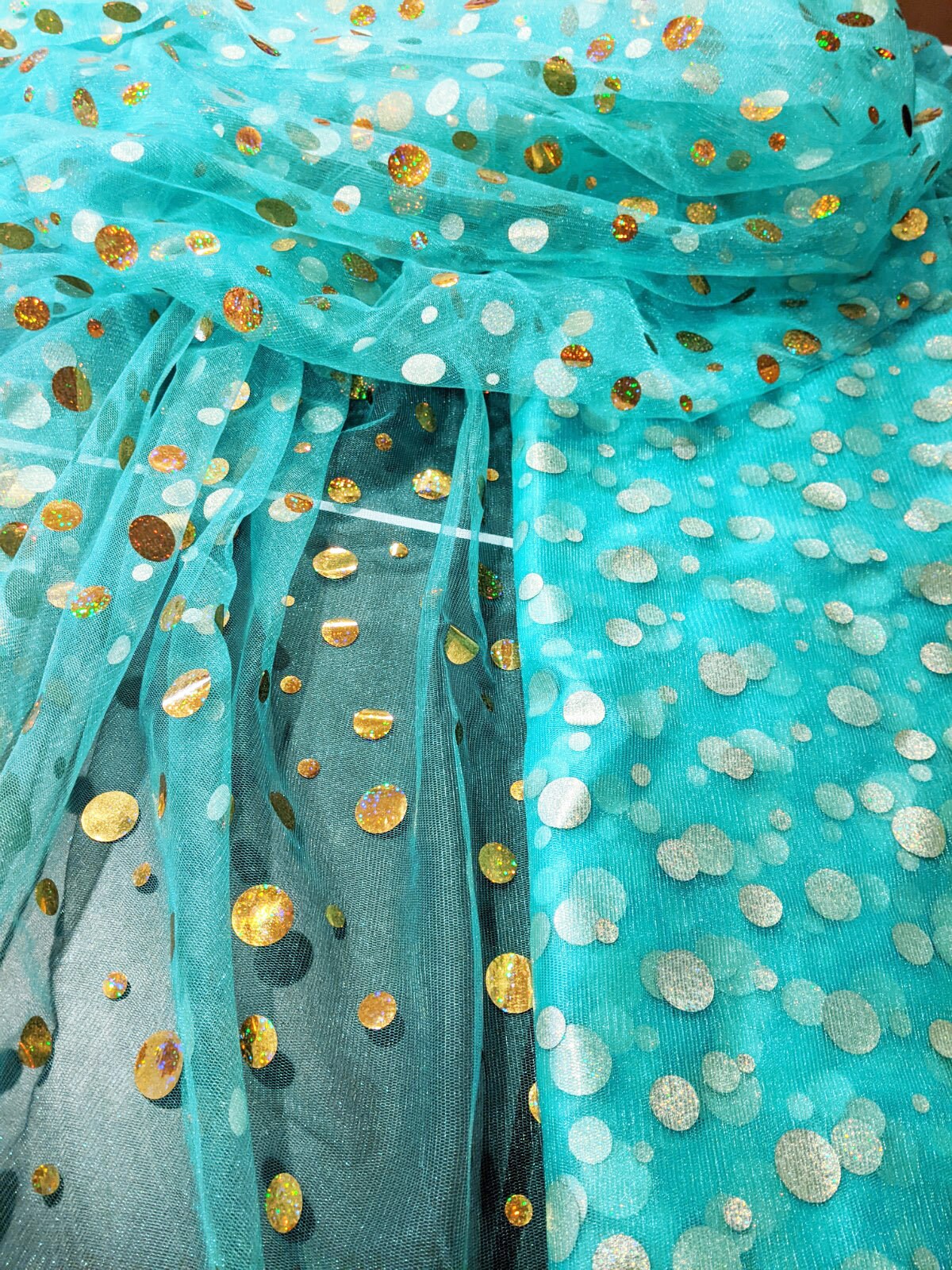5 Yards Blue Turquoise Tulle Fabric With Holographic Gold - Etsy