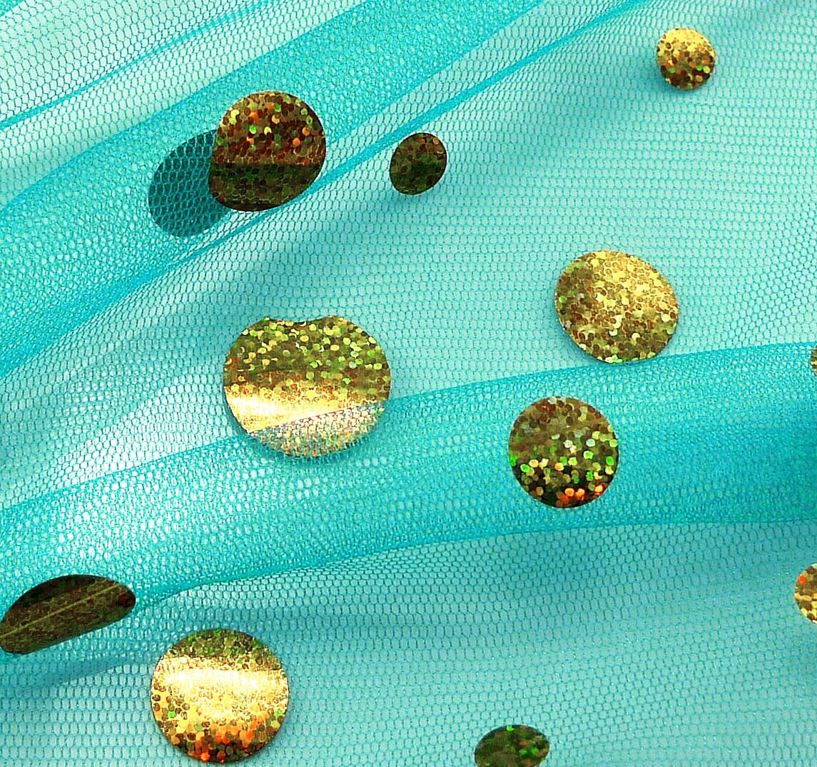5 Yards Blue Turquoise Tulle Fabric With Holographic Gold - Etsy