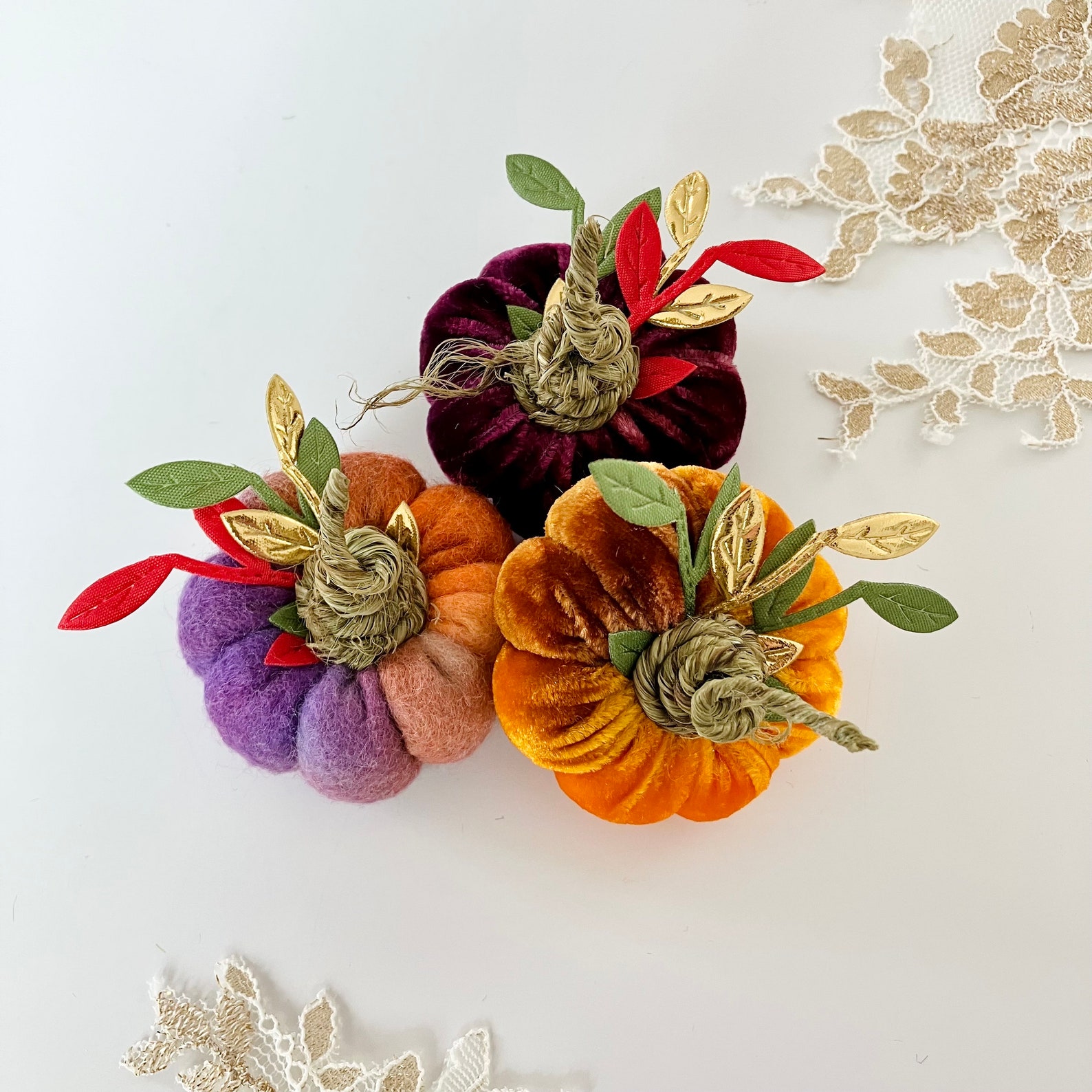Set of 3 Mini Pumpkin Plushies, Fall Decorations, Halloween, Autumn ...