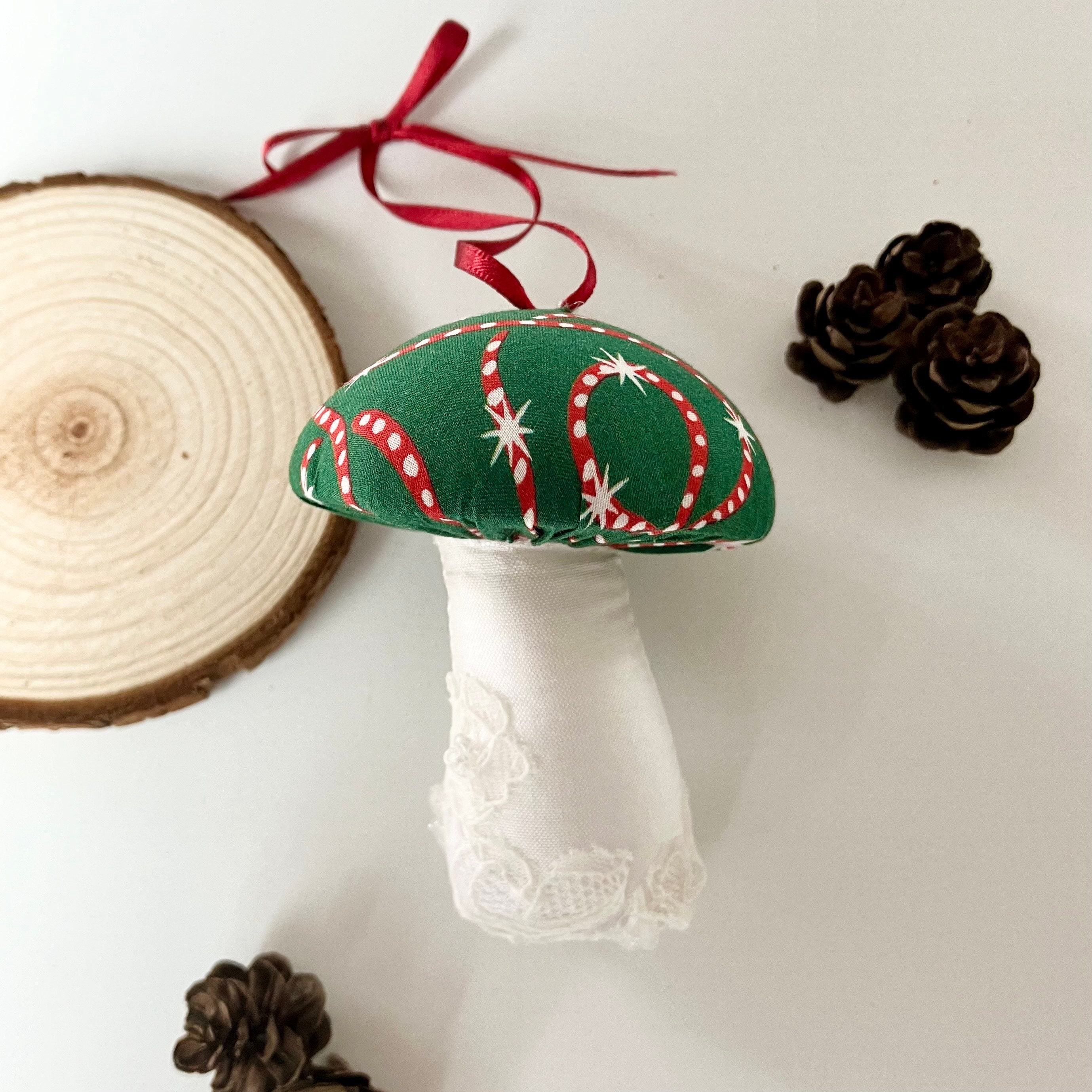 Liberty Christmas Toadstool Hanging Mushroom Decoration ~ Candy Cane - Etsy