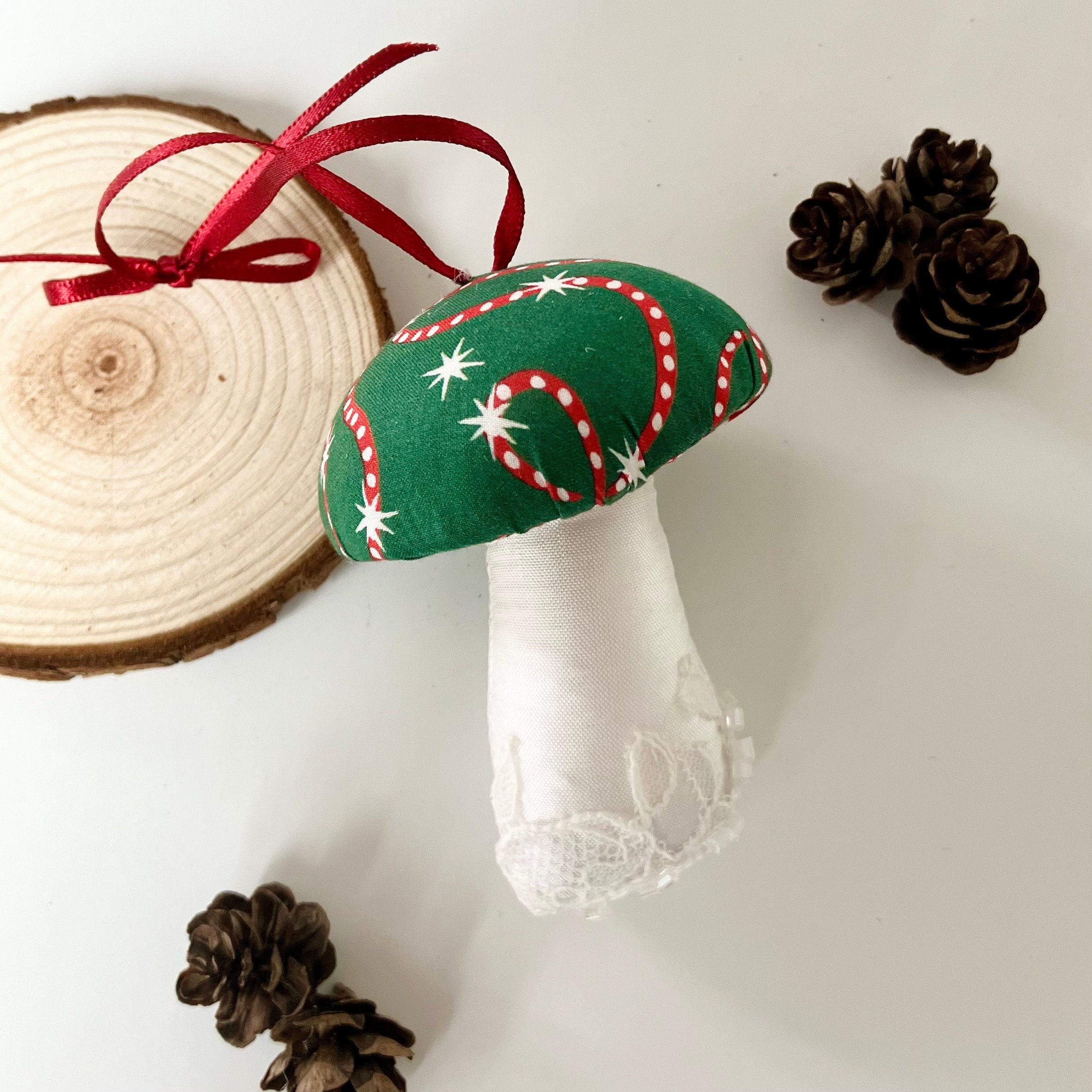 Liberty Christmas Toadstool Hanging Mushroom Decoration ~ Candy Cane - Etsy