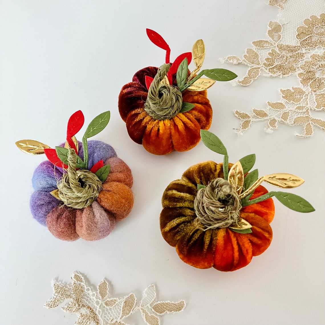 Set of 3 Mini Pumpkin Plushies, Fall Decorations, Halloween, Autumn ...