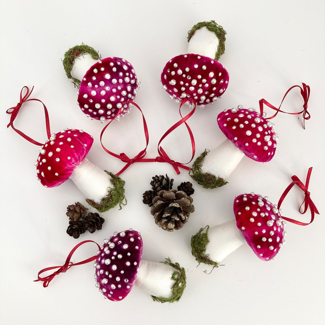 Silk & Pink Purple Velvet Mushroom Hanging Christmas Tree Decoration ...