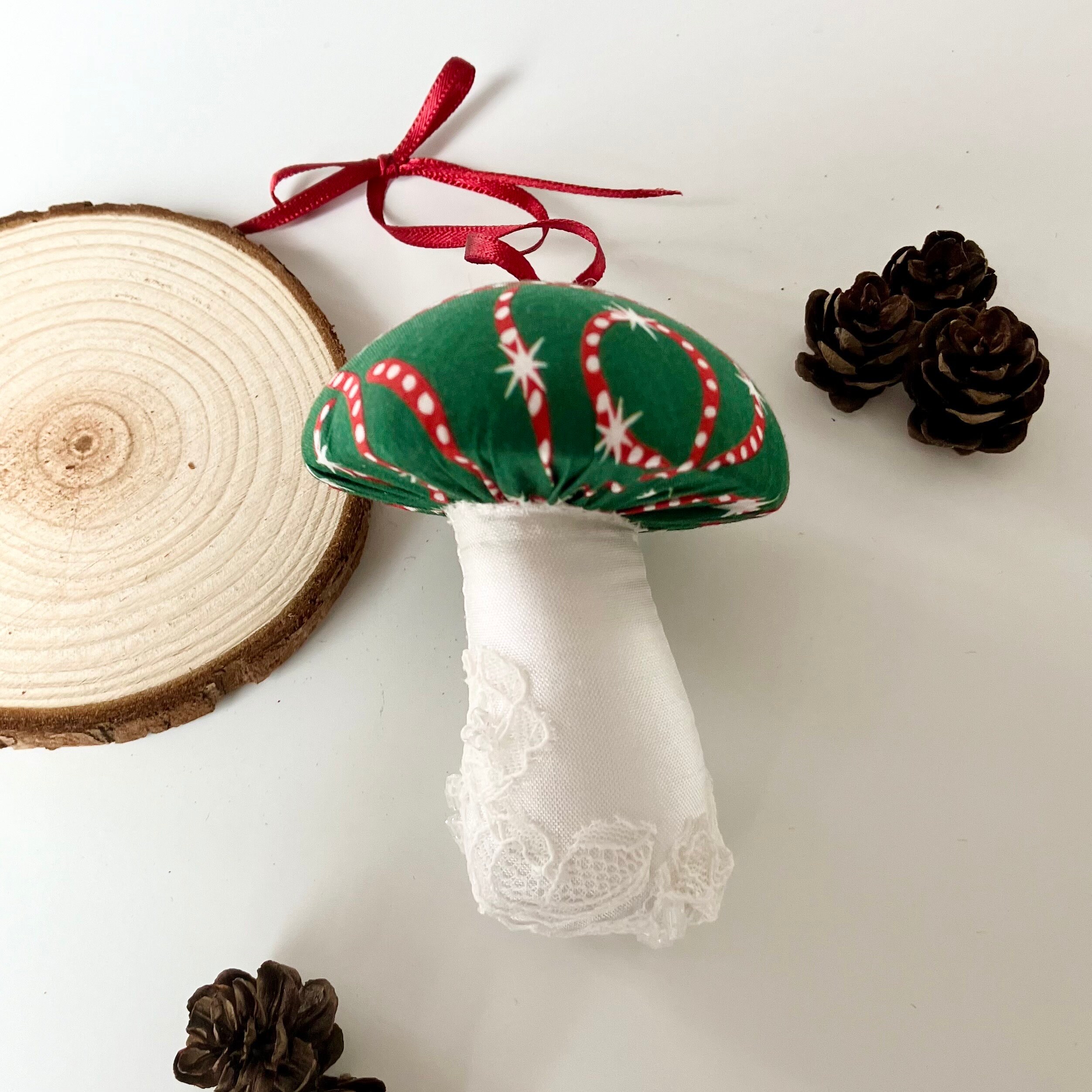 Liberty Christmas Toadstool Hanging Mushroom Decoration ~ Candy Cane - Etsy