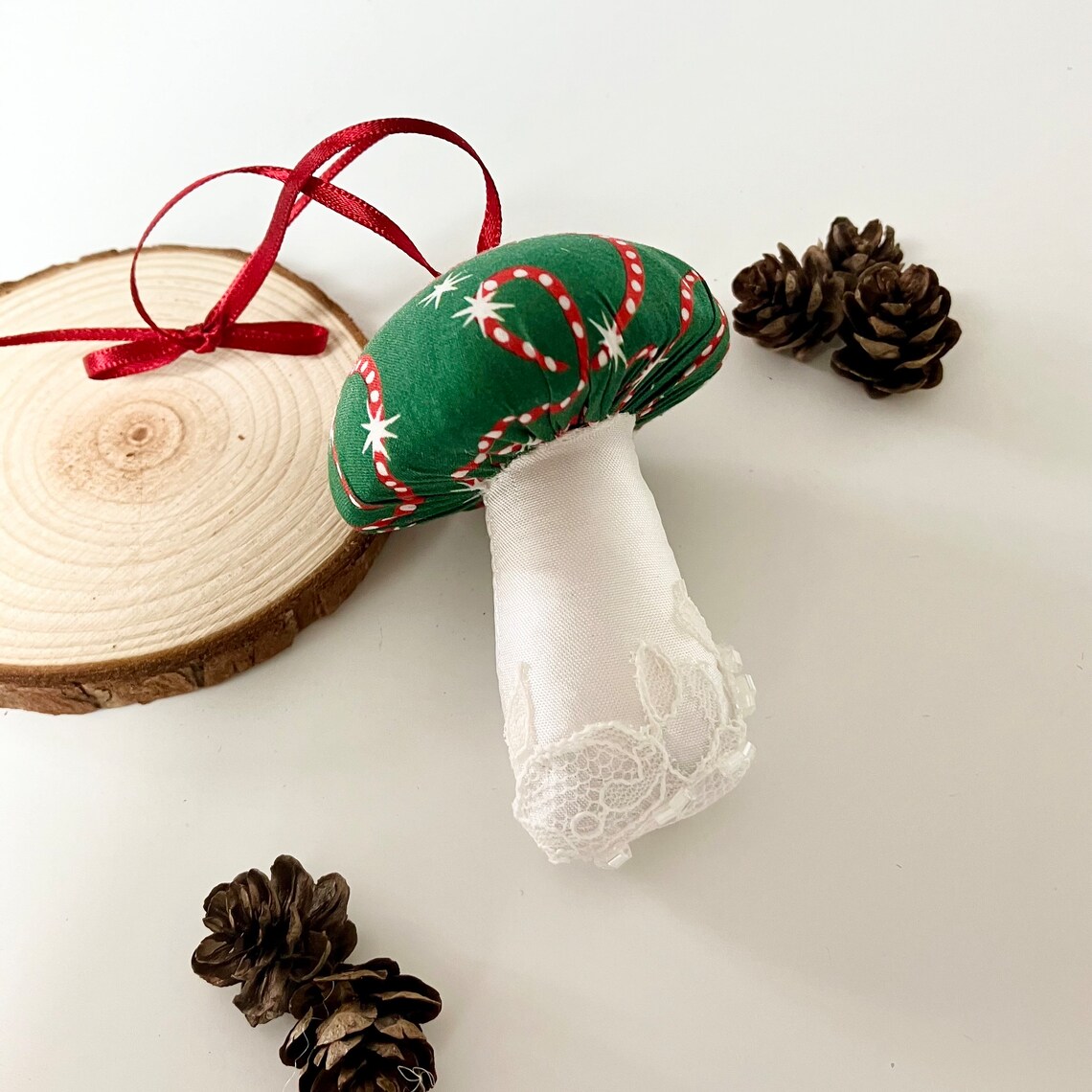 Liberty Christmas Toadstool Hanging Mushroom Decoration ~ Candy Cane - Etsy