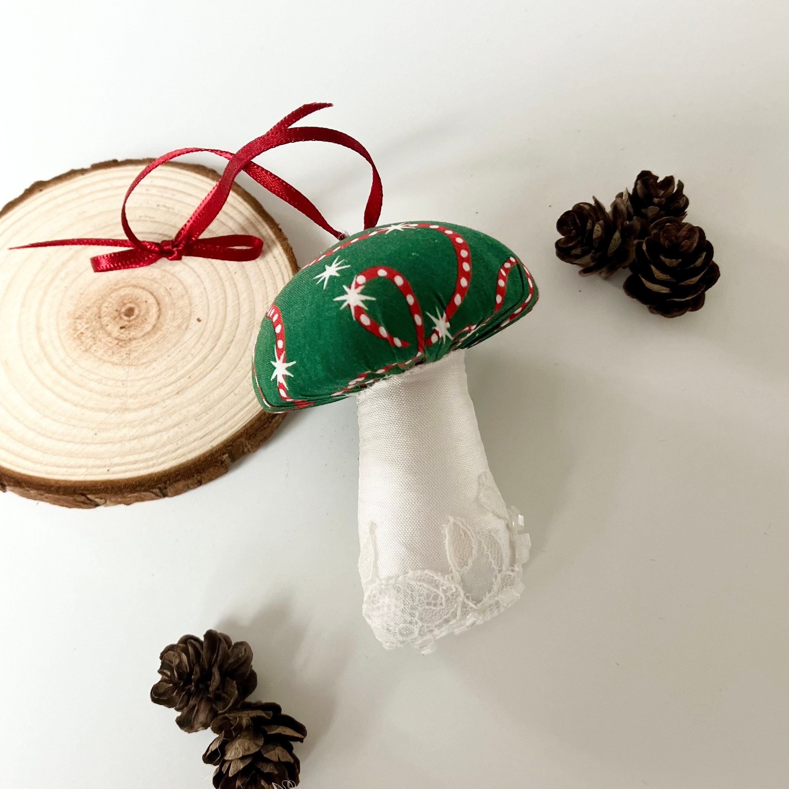 Liberty Christmas Toadstool Hanging Mushroom Decoration ~ Candy Cane - Etsy