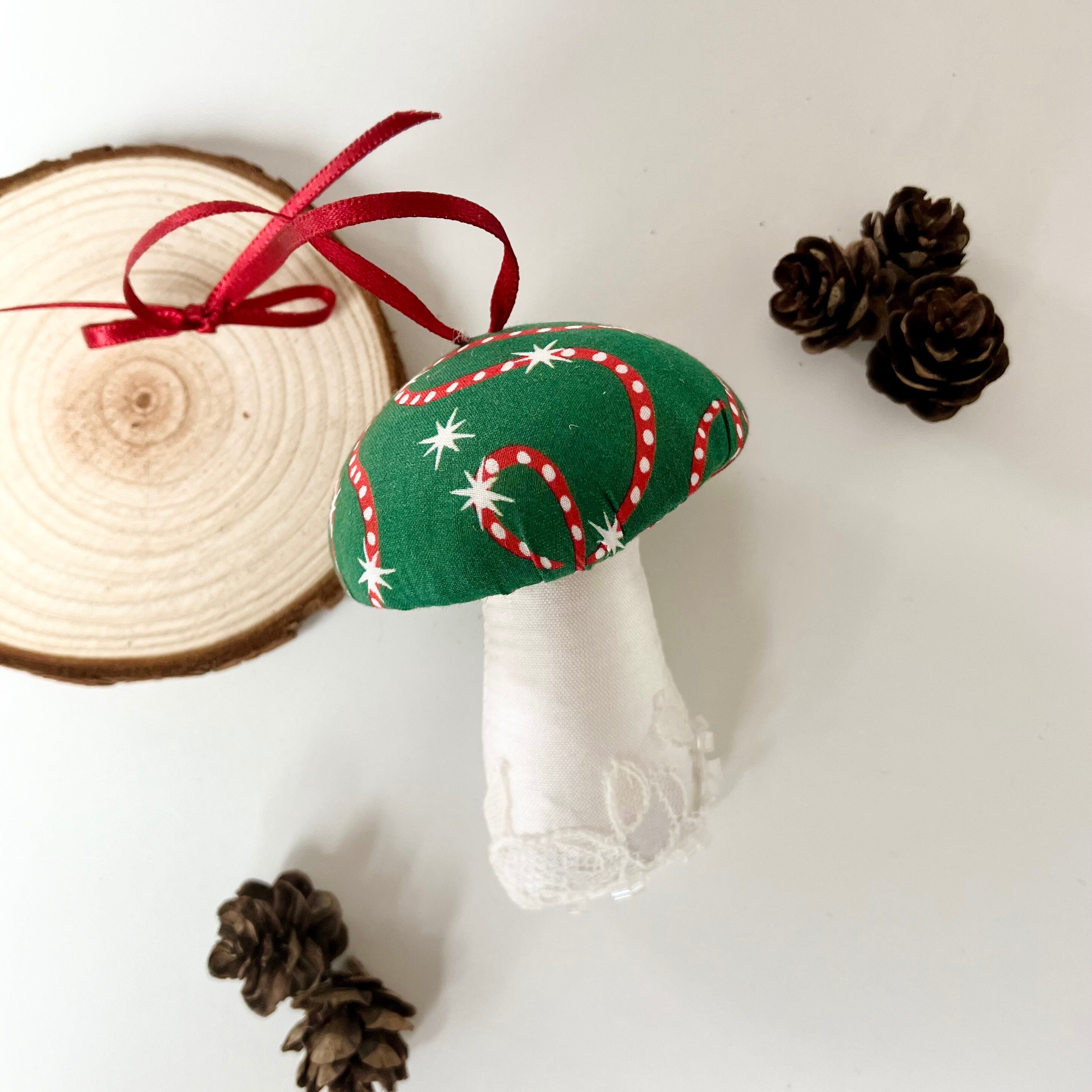 Liberty Christmas Toadstool Hanging Mushroom Decoration ~ Candy Cane - Etsy