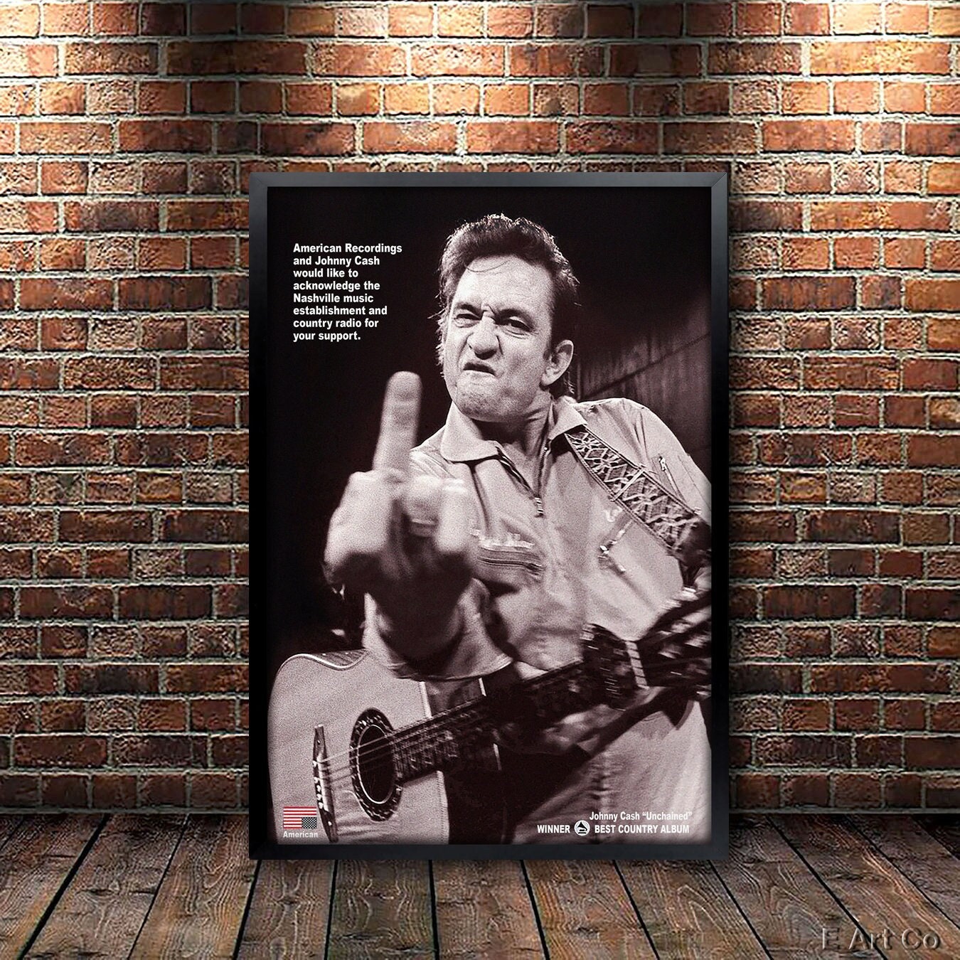 Johnny Cash Middle Finger Poster Framed