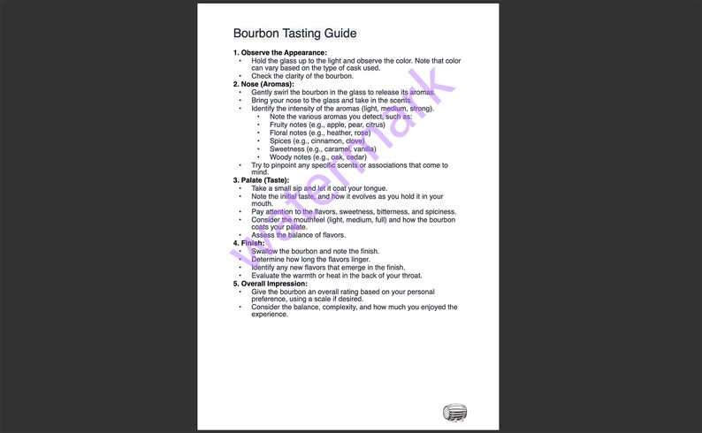 Bourbon Tasting Sheet Tasting Guide Drink Party Whisky Degustation ...