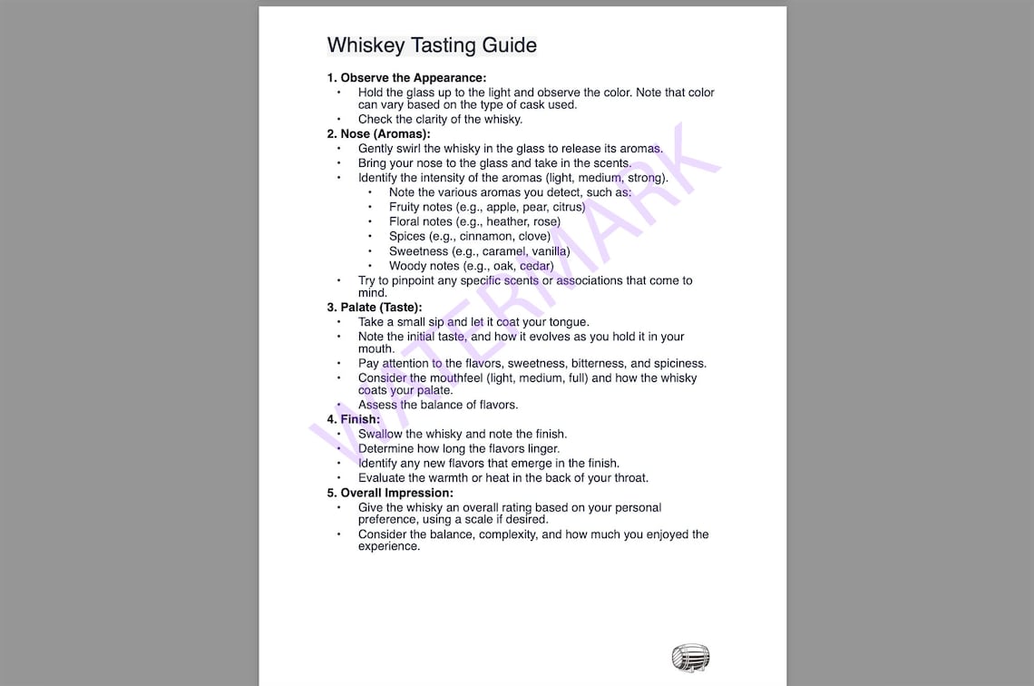Whiskey Tasting Sheet Tasting Guide Drink Party Whisky Degustation ...