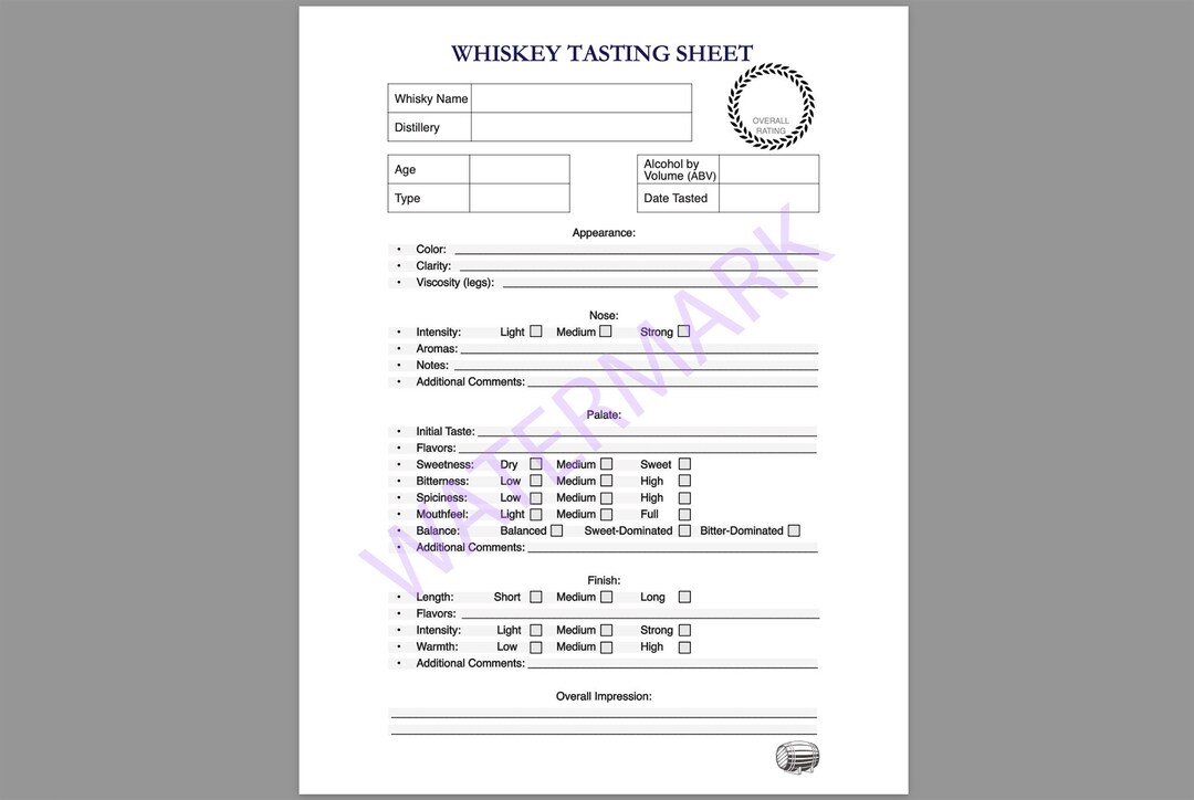 Whiskey Tasting Sheet Tasting Guide Drink Party Whisky Degustation ...