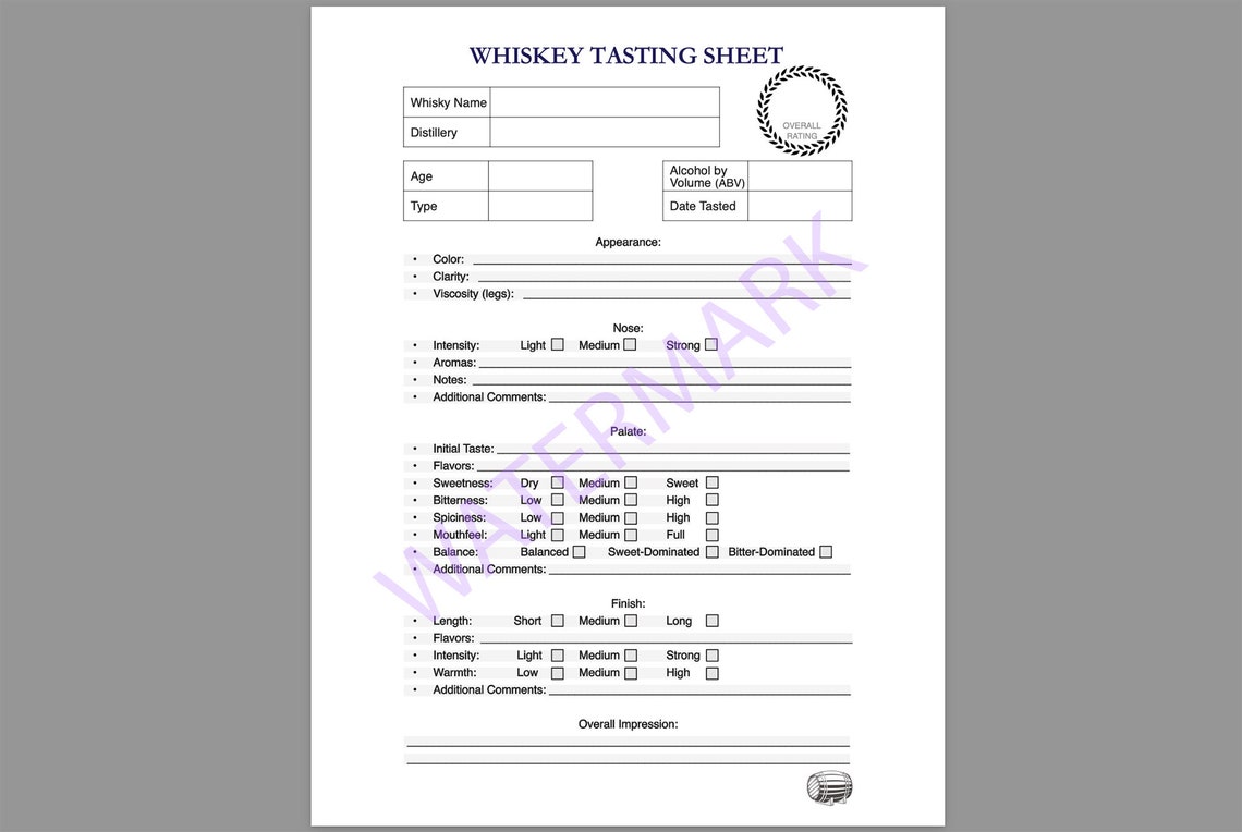 Whiskey Tasting Sheet Tasting Guide Drink Party Whisky Degustation ...