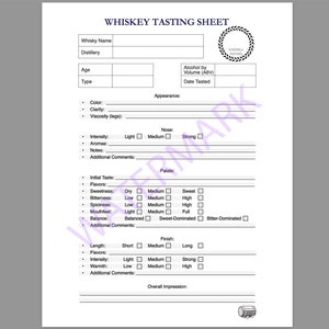 Whiskey Tasting Sheet Tasting Guide Drink Party Whisky Degustation ...
