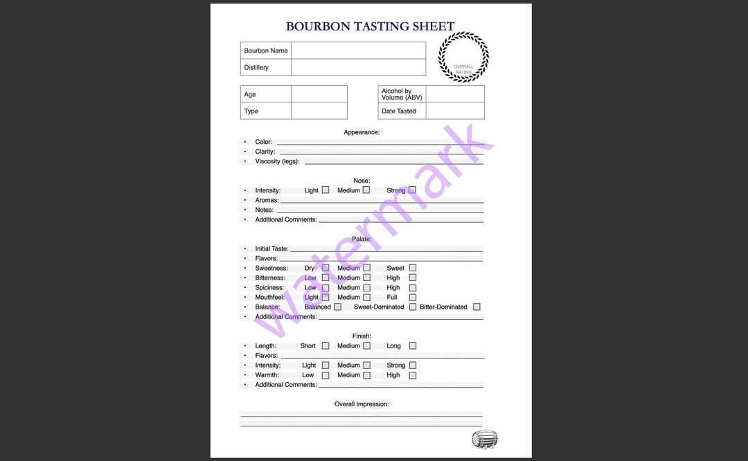 Bourbon Tasting Sheet Tasting Guide Drink Party Whisky Degustation ...