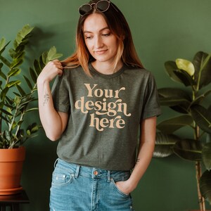 Bella Canvas 3001 Mockup, Heather Forest T-shirt Mockup, Model Mockup ...