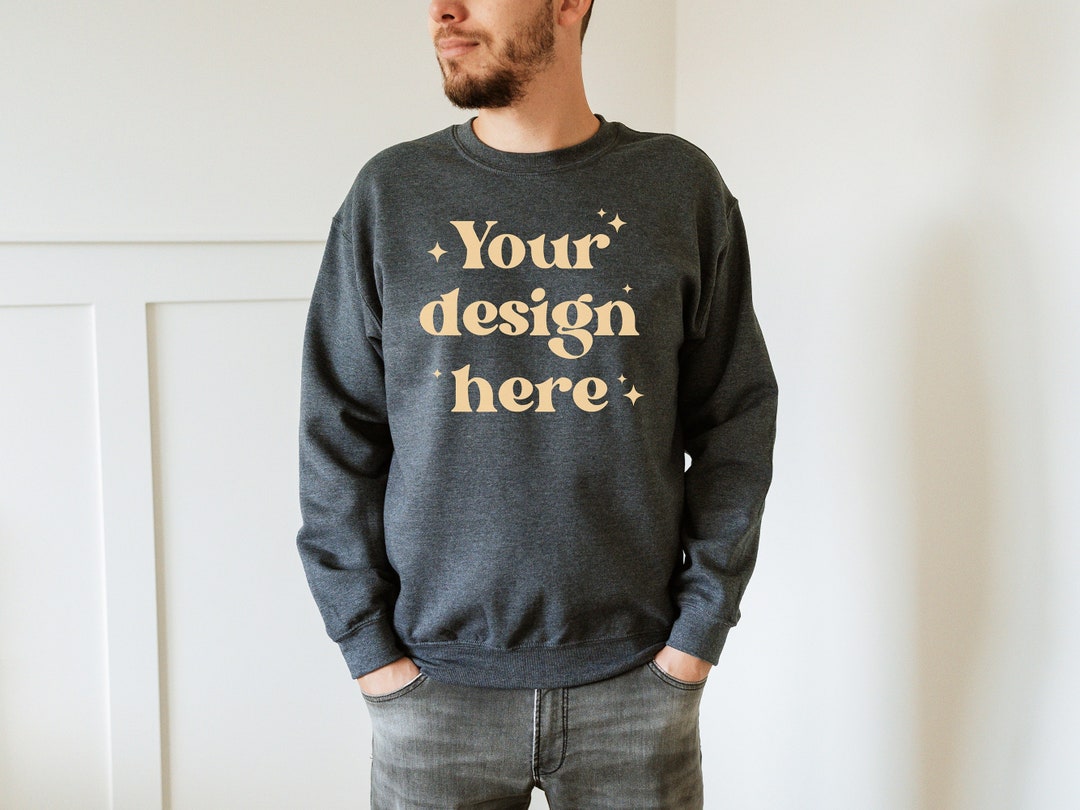 Gildan 18000 Mockup Dark Heather Sweatshirt Mockup Man Sweatshirt ...