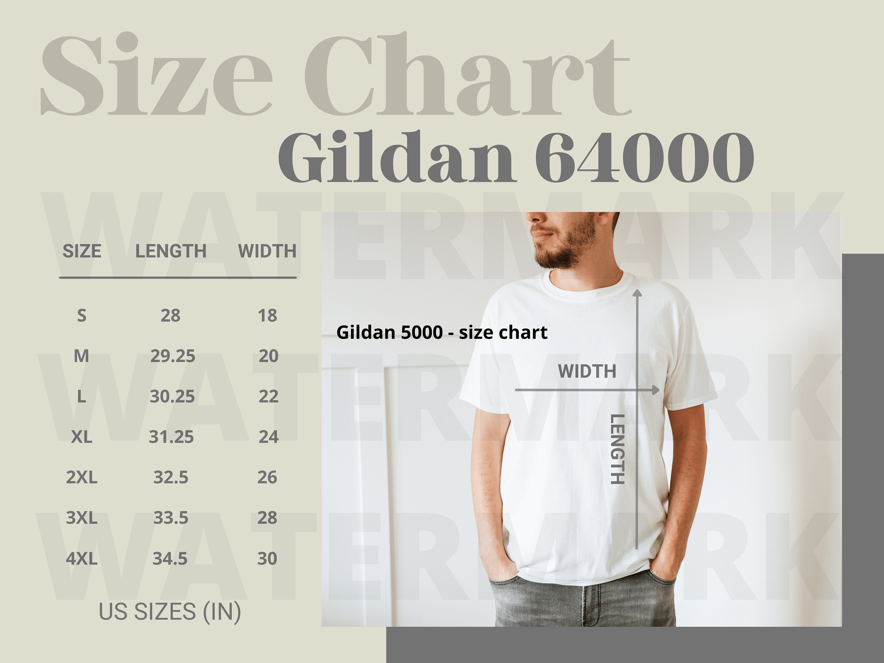 Gildan 64000 Size Chart Man Model Size Guide for Gildan - Etsy Canada