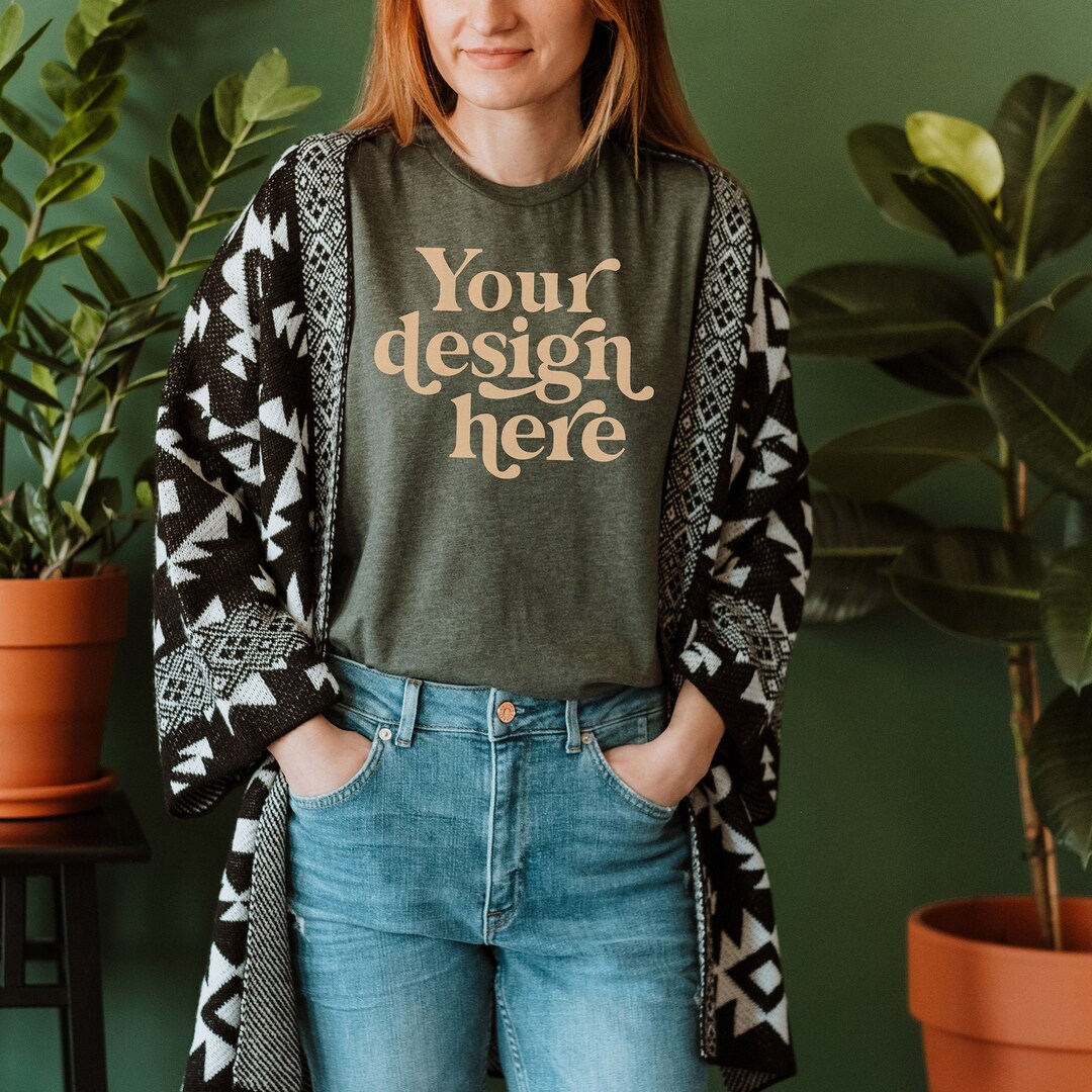 Bella Canvas 3001 Heather Forest T-shirt Mockup Model Mockup - Etsy