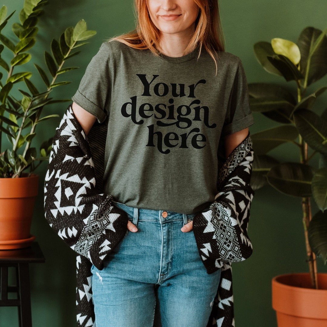 Bella Canvas 3001 Heather Forest T-shirt Mockup Model Mockup - Etsy