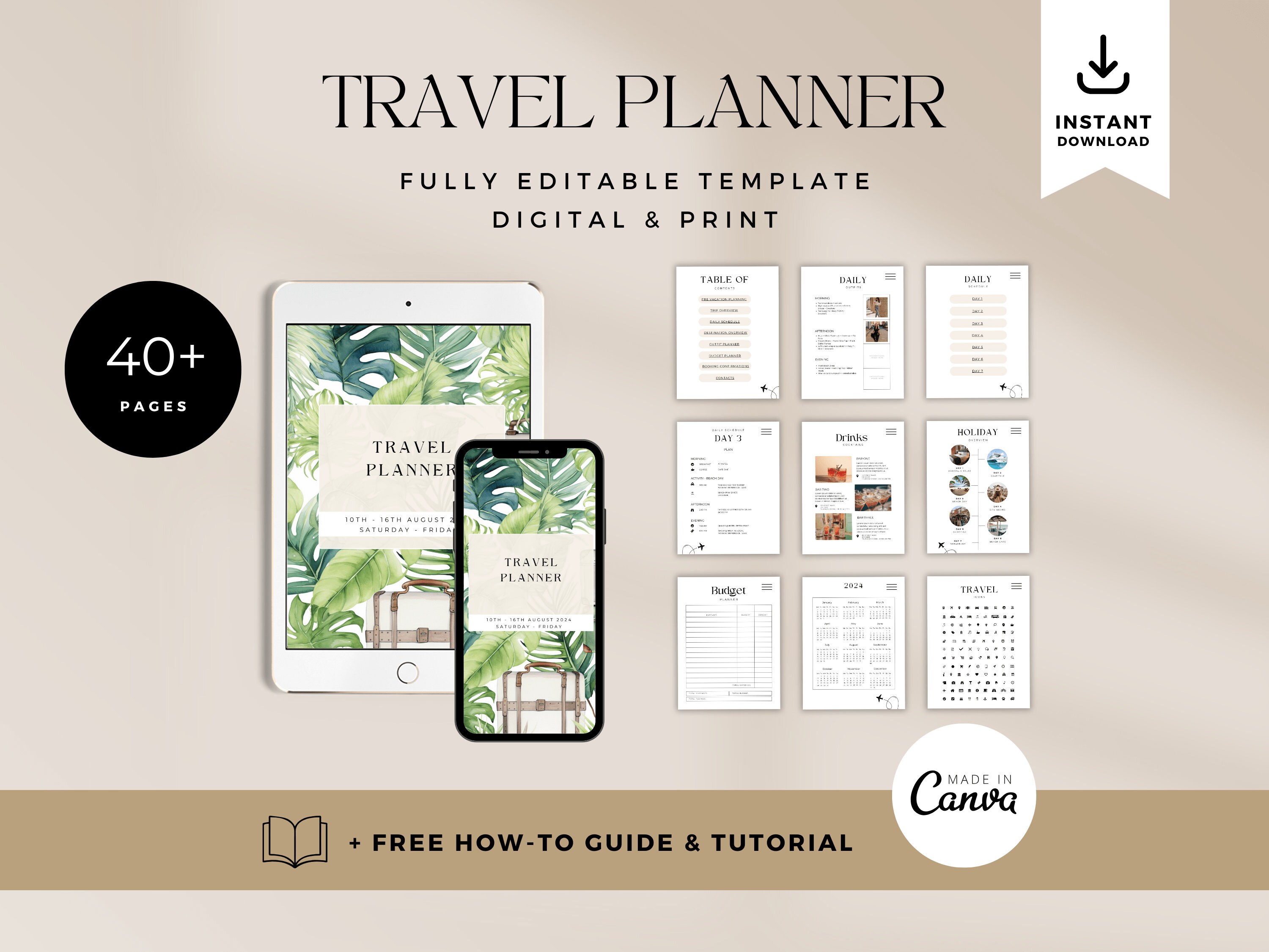 Editable Travel Itinerary Template Vacation Planner Canva Printable ...