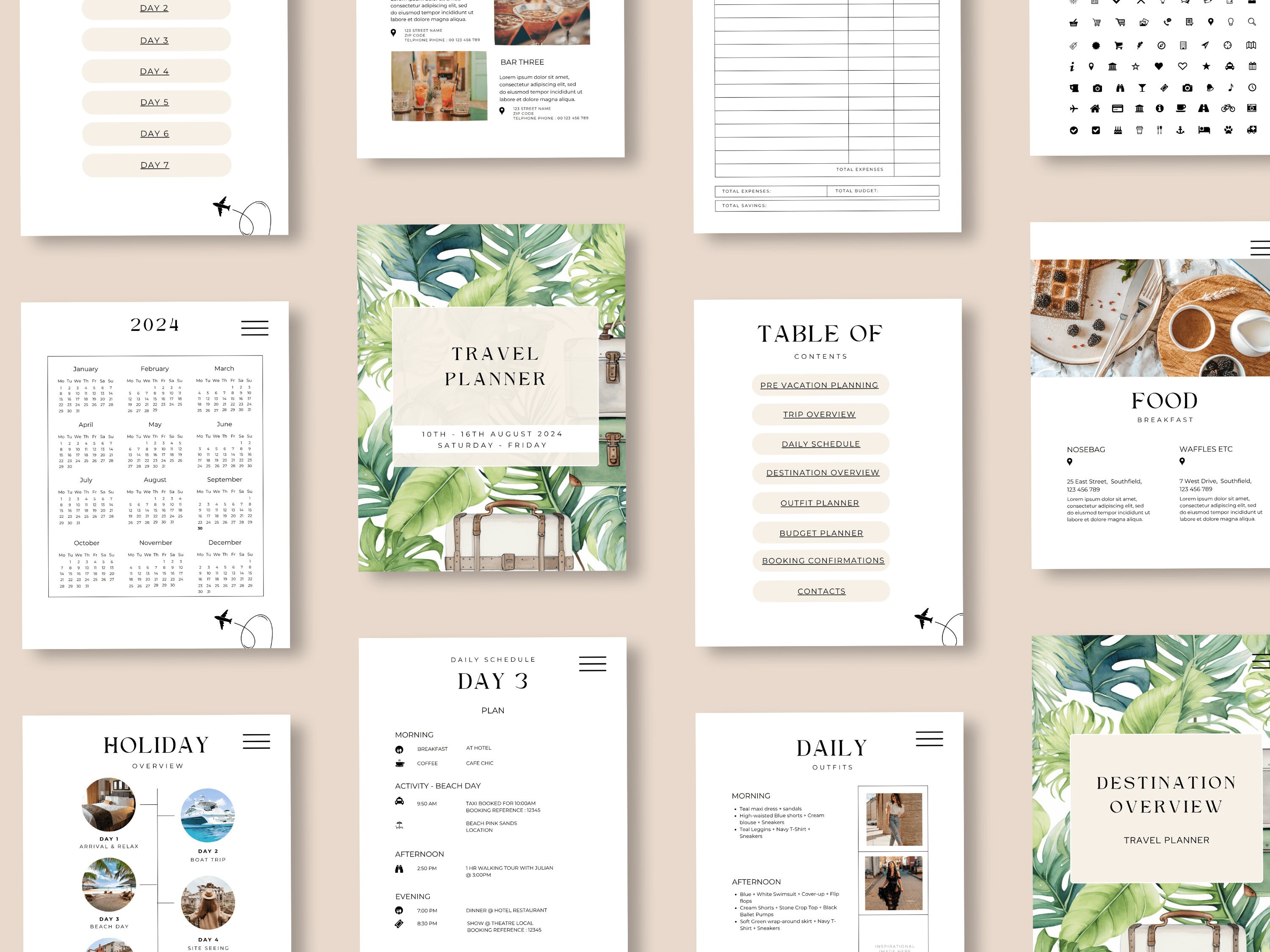 Editable Travel Itinerary Template Vacation Planner Canva Printable ...