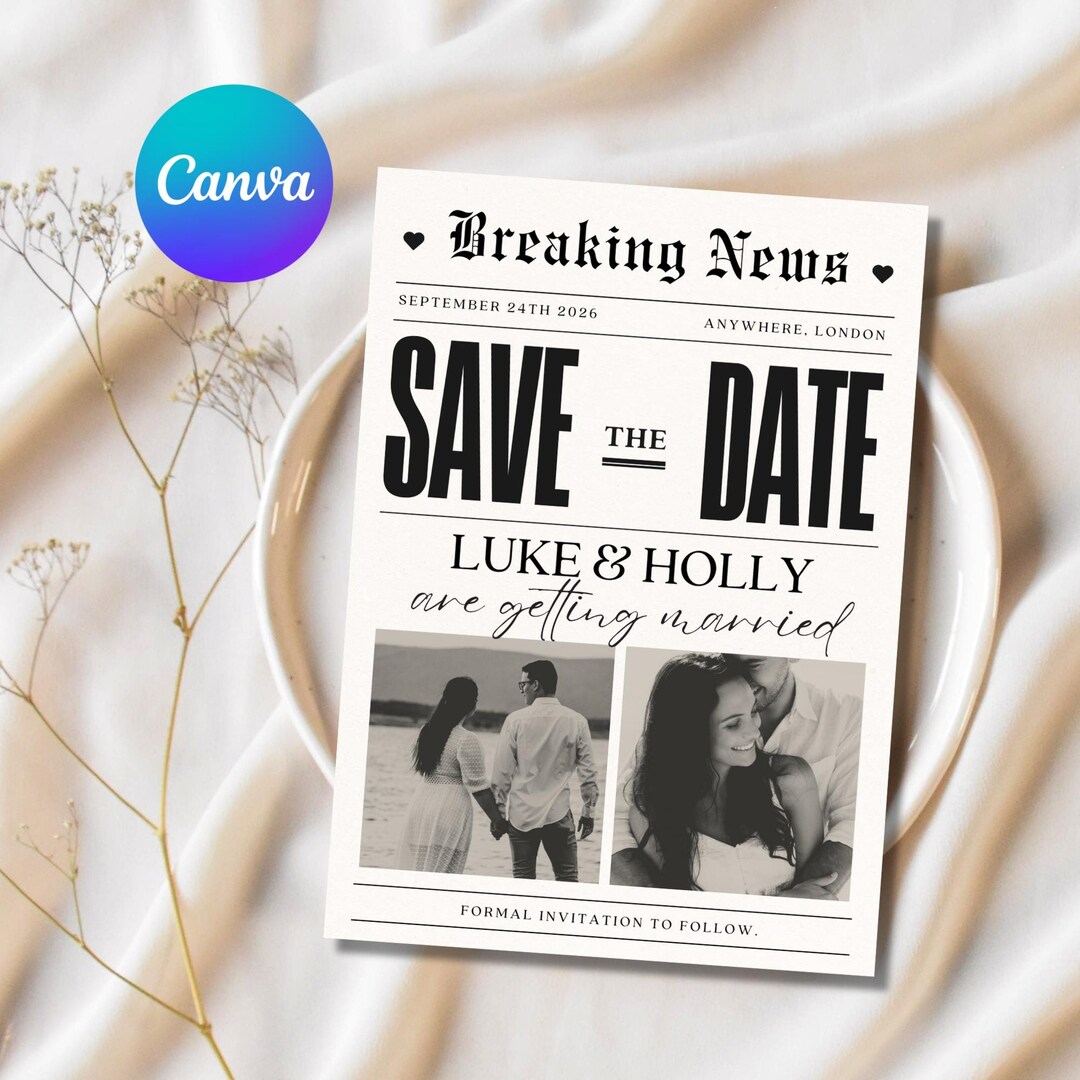 EDITABLE Wedding Newspaper Save the Date Template, Editable Newspaper ...