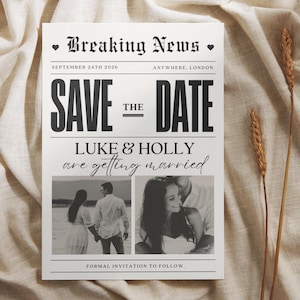 EDITABLE Wedding Newspaper Save the Date Template, Editable Newspaper ...