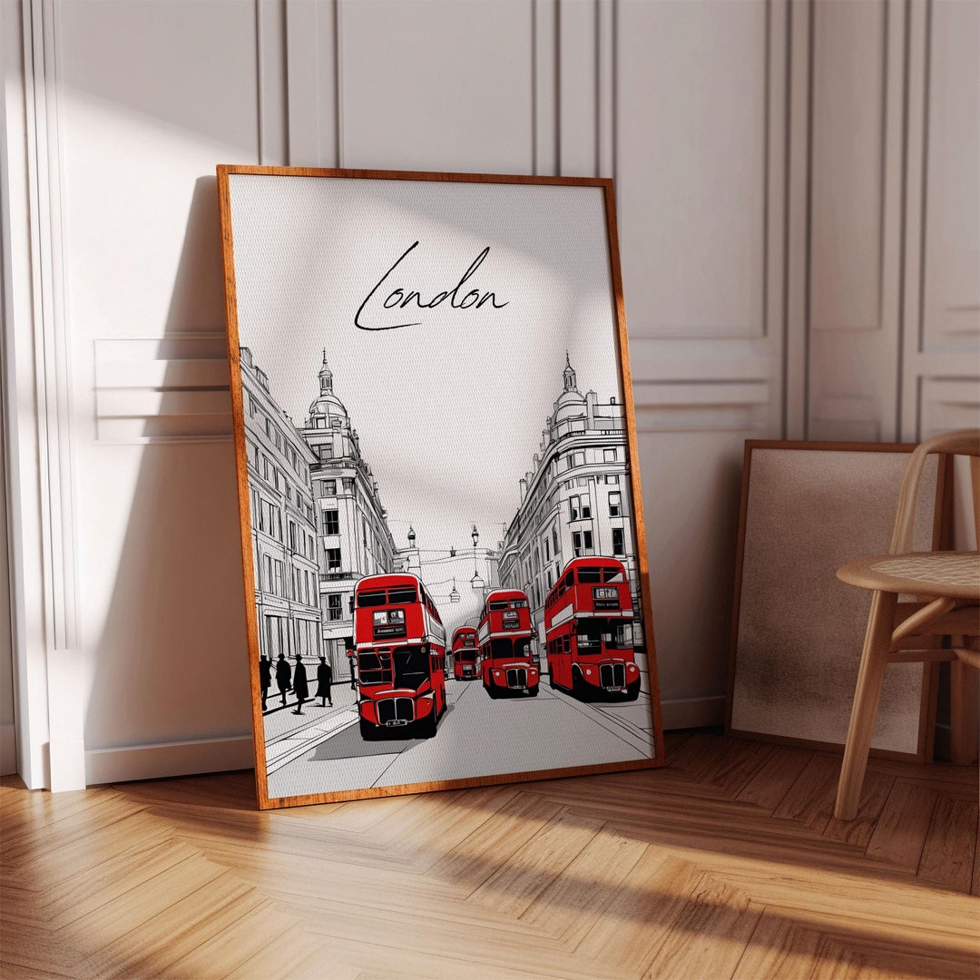 London Red Bus Wall Art, Black & White City Print, British Decor ...