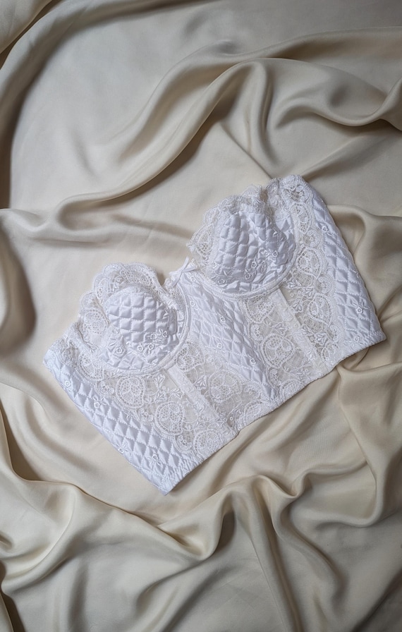 RARE Antinéa Paris white quilted satin and lace bride… - Gem