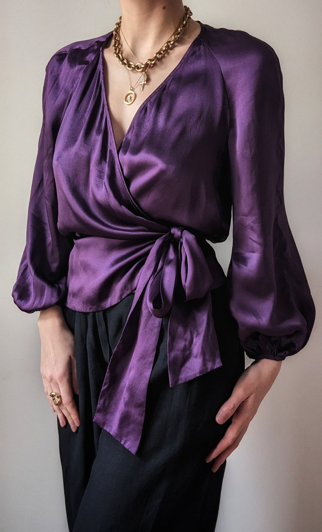 RARE Diane Furstenberg Pure Silk Purple Wrap Blouse Dramatic S - Etsy