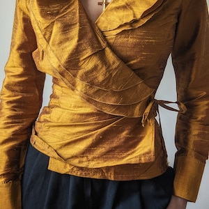 SUPER RARE Vintage Wild Silk Gold Wrap Blouse Dramatic Xs/s - Etsy
