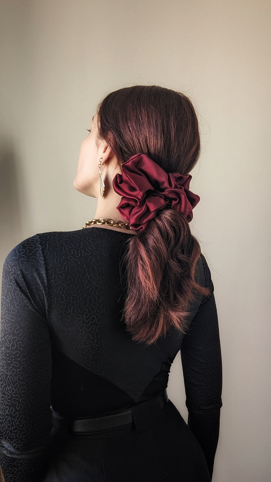 Handmade Vintage Silk XXL Oversizedbloody Red Satin Dramatic Scrunchie ...