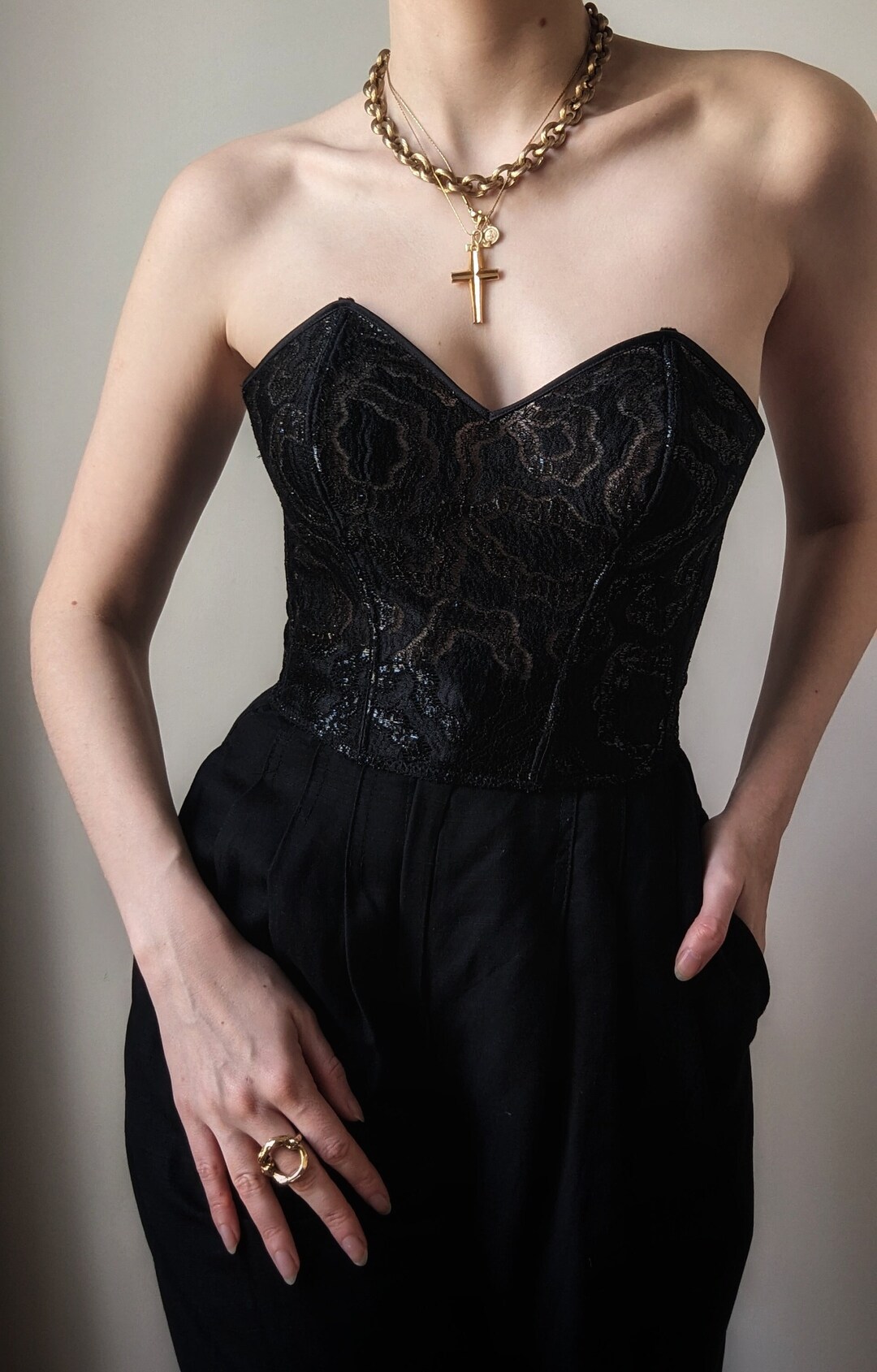 RARE Vintage French Gemma Paris Black Bustier Lurex Transparent Gothic ...