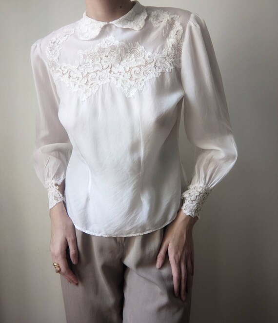 UNIQUE handmade edwardian blouse lace white 1940 XXS/… - Gem