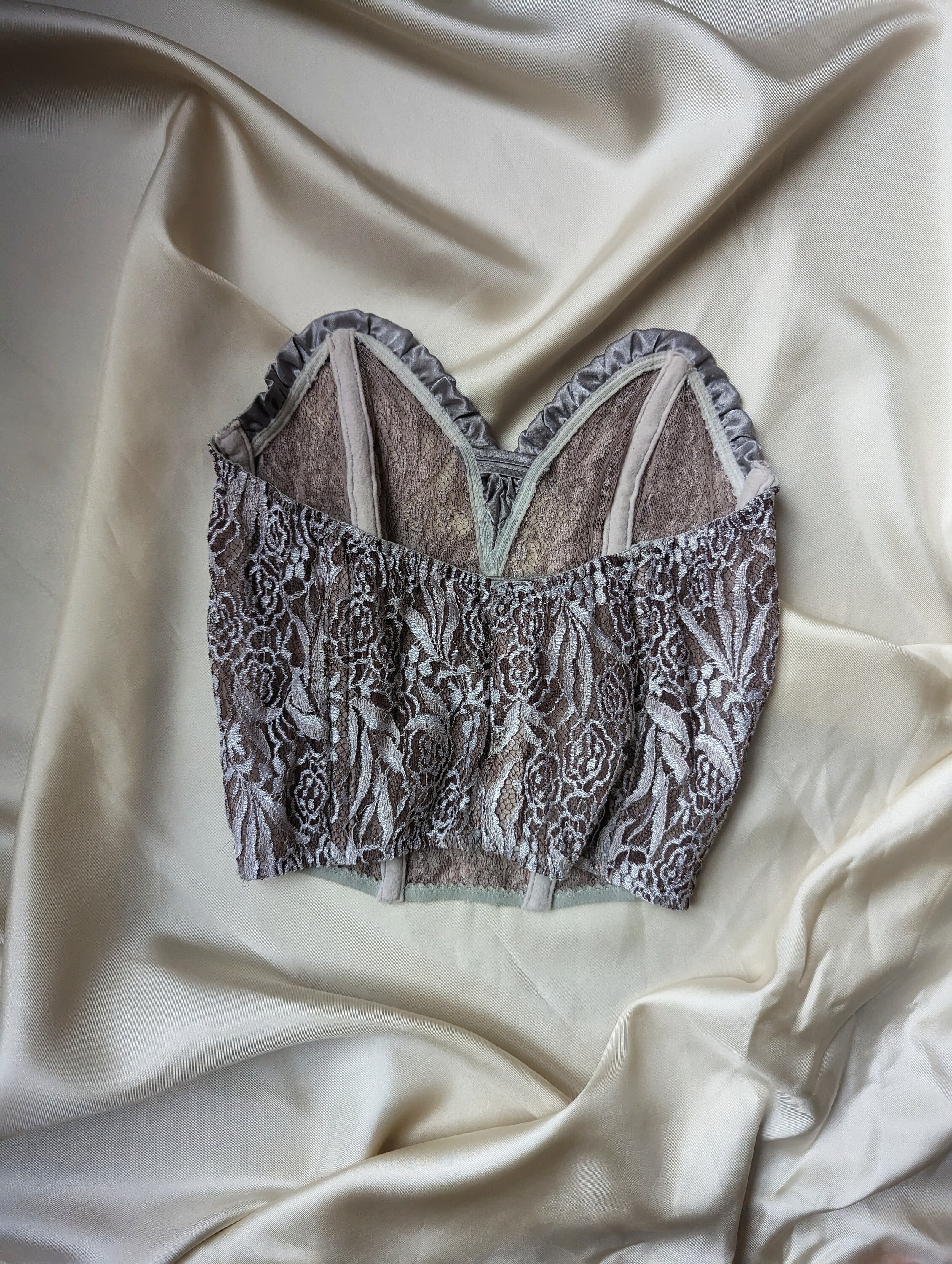 SUPER RARE French Designer Lace and Satin Dusty Pink Bustier S - Etsy
