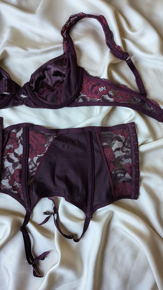 RARE Gemma Paris french lingerie burgunday lace and s… - Gem