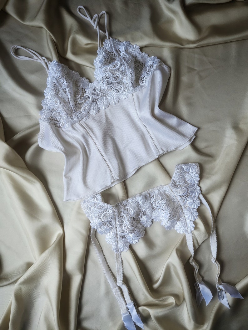 RARE Vintage Designer French Barbara Set Wedding Garter Belt and Top ...