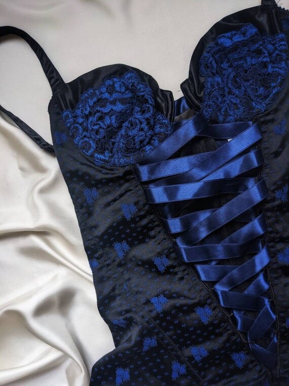SUPER RARE vintage designer Ravage bustier lace blue … - Gem
