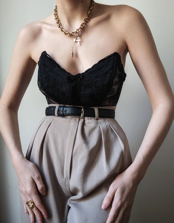 RARE vintage designer black mini bustier lace transpa… - Gem