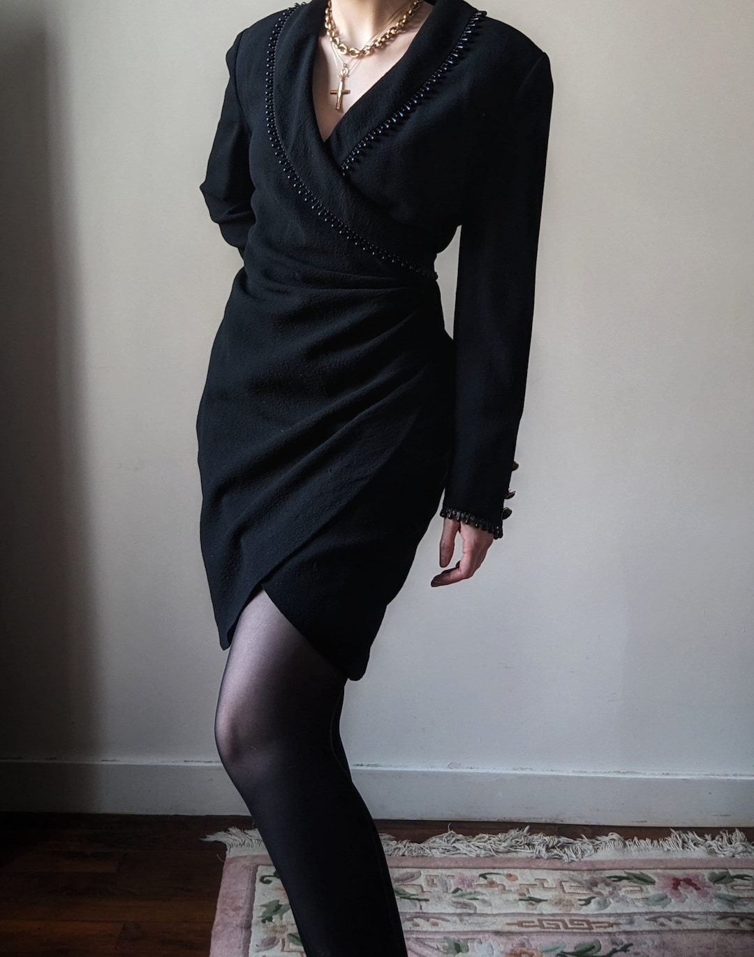 COUTURE George Rech Paris Pure Wool Black Pleated and Pearls Dress M - Etsy