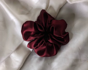Burgundy Red Satin Hair Scrunchie - Etsy