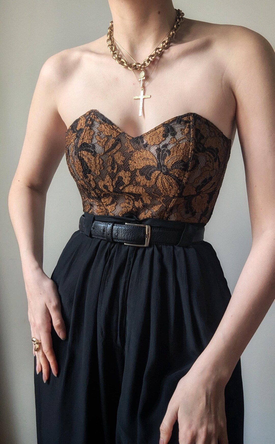 RARE Vintage Gemma Paris Black and Bronze Sheer Floral Lace Goth ...