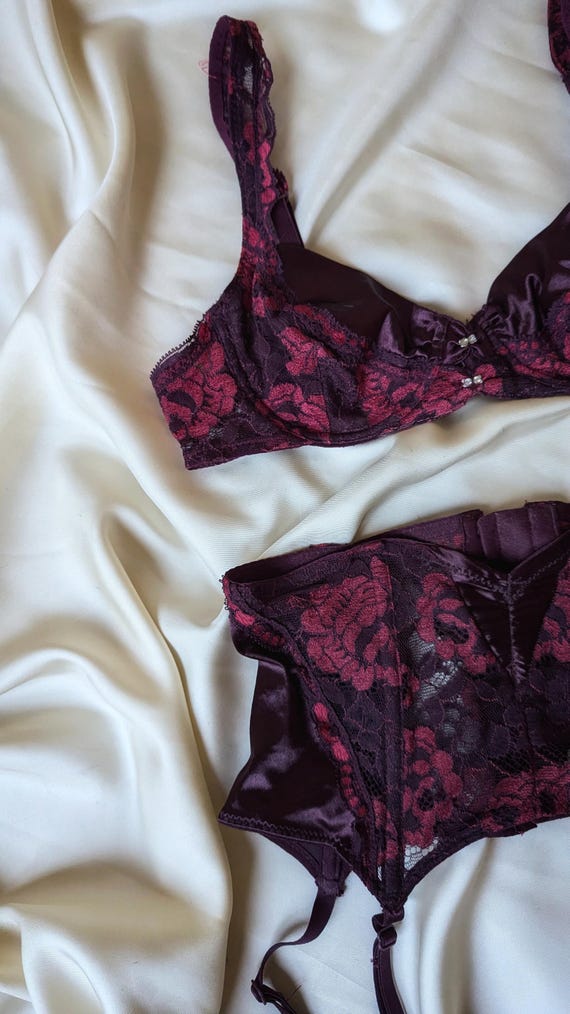 RARE Gemma Paris french lingerie burgunday lace and s… - Gem