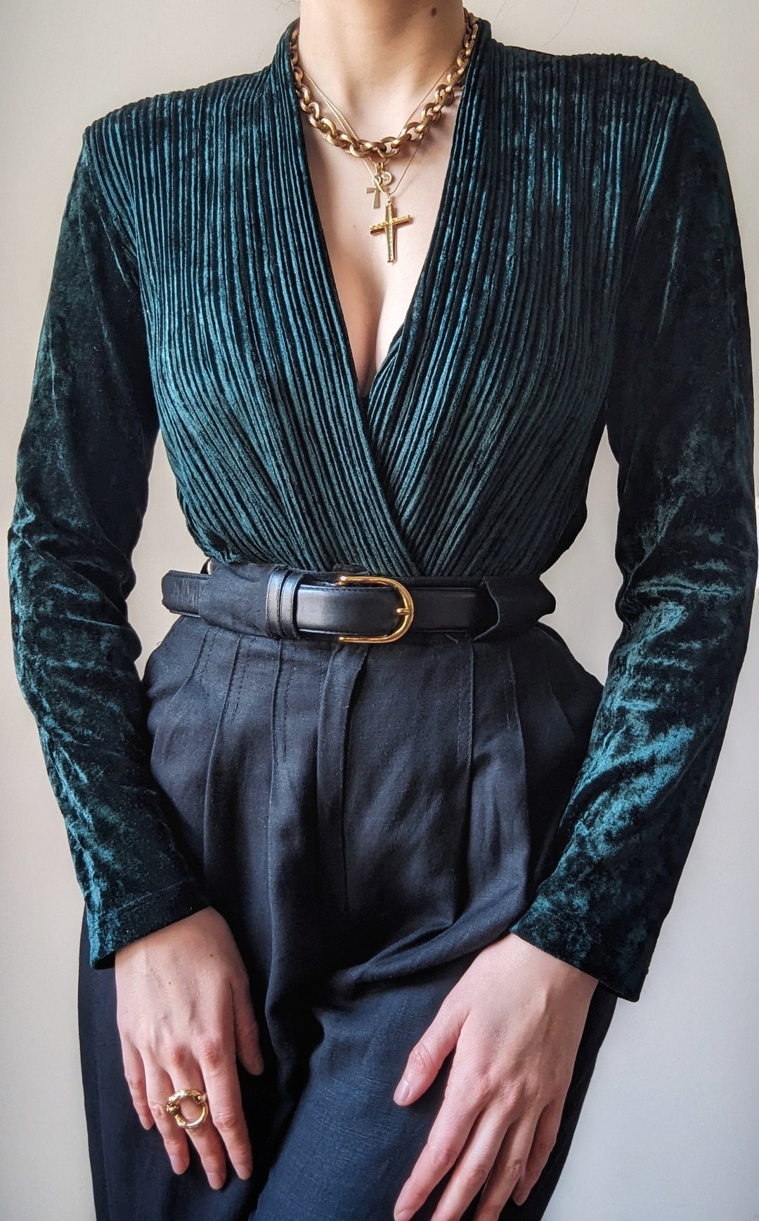 RARE Vintage Vampire Emerald Velvet Pleated Bodysuit Lejaby French M - Etsy